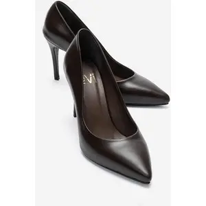 FOREVER & ALWAYS SHOES Moriel Leather Stiletto Pump - Brown Leather