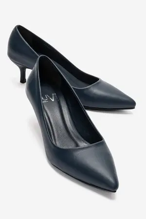 FOREVER & ALWAYS SHOES Jalen Leather Stiletto Pumps - Navy