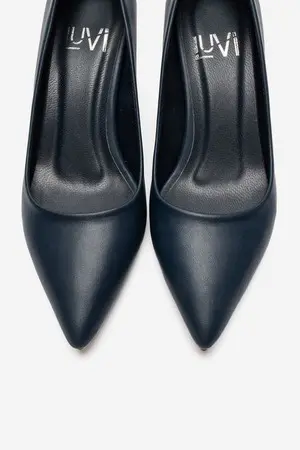 FOREVER & ALWAYS SHOES Jalen Leather Stiletto Pumps - Navy