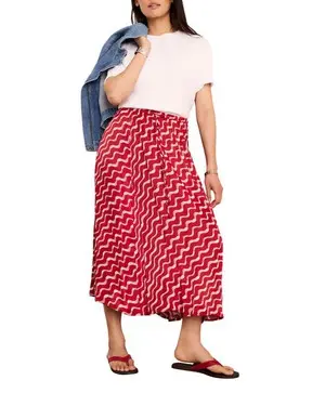 Mint Velvet Satin Printed Maxi Skirt - Red