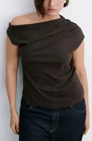 Mango Ruched One-shoulder Top - Chocolate