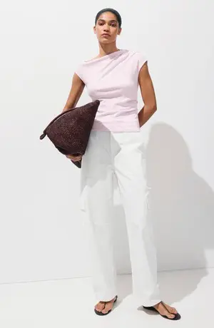 Mango Ruched One-shoulder Top - Pink