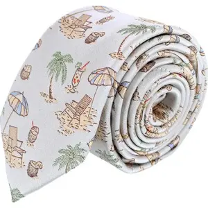 Trafalgar Beach Getaway Silk Necktie - Silver