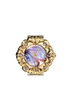 PASCAL Baroque Statement Ring Watch With Lab-grown Gemstones - Mauve