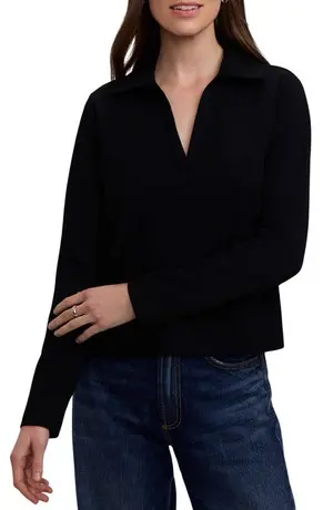Foxcroft Talia Crepe Knit Long Sleeve Polo - Black