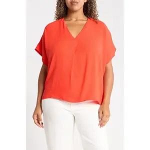 RAIN AND ROSE V-neck Dolman Sleeve Top With Keyhole Closure - Tomatoe