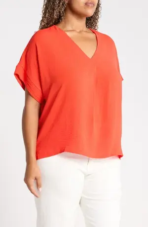 RAIN AND ROSE V-neck Dolman Sleeve Top With Keyhole Closure - Tomatoe