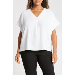 RAIN AND ROSE V-neck Dolman Sleeve Top With Keyhole Closure - White