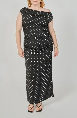 Endless Rose Asymmetrical Polka Dot Midi Dress - Black/white Dot