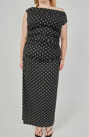 Endless Rose Asymmetrical Polka Dot Midi Dress