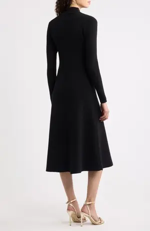 Elie Tahari Adhara Ribbed Mock Neck Long Sleeve Sweater Dress With Button Detail