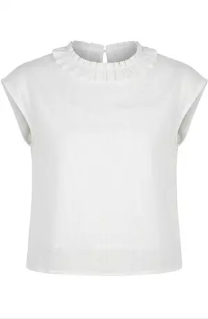 MODENAIRE Sleeveless Blouse With Pleated Neckline And Soft Drape