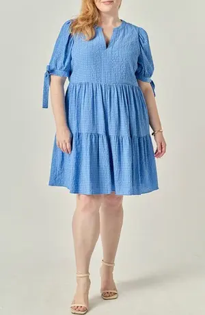 English Factory Gingham Tiered Minidress - Blue