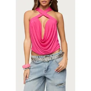 EDIKTED Maise Cowl Neck Open Back Top - Pink