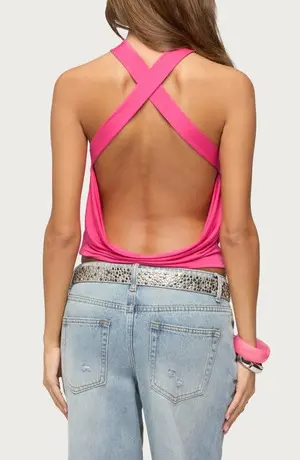 EDIKTED Cowl Neck Open Back Halter Top