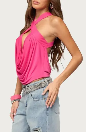 EDIKTED Cowl Neck Open Back Halter Top