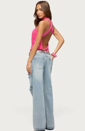 EDIKTED Cowl Neck Open Back Halter Top