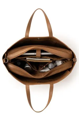 CALPAK Haven Faux Leather Laptop Tote - Toffee
