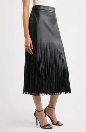 Elie Tahari Kaia Faux Leather Fringe Skirt