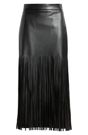 Elie Tahari Kaia Faux Leather Fringe Skirt