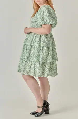 English Factory Crinkled Floral Smocked Dress