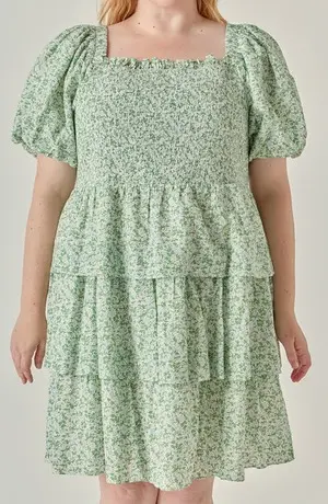 English Factory Crinkled Floral Smocked Dress