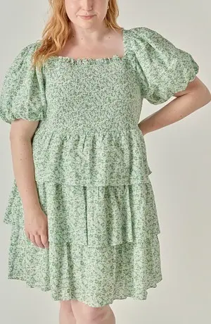 English Factory Crinkled Floral Smocked Dress