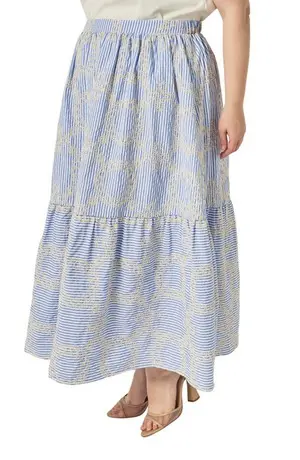 English Factory Embroidered Stripe Midi Skirt