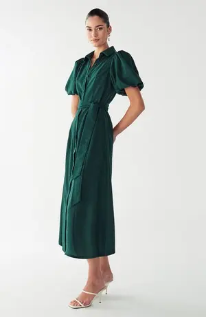 WILLA Ariane Midi Dress With Puff Sleeves And Belt