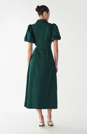 WILLA Ariane Midi Dress With Puff Sleeves And Belt