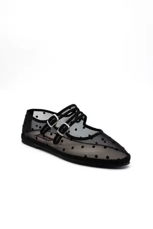 GONDOLINA SHOES Moretta Double Strap Mary Jane Flats - Black Dots