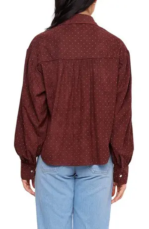 Karen Kane Embellished Faux Suede Balloon Sleeve Shirt - Wine