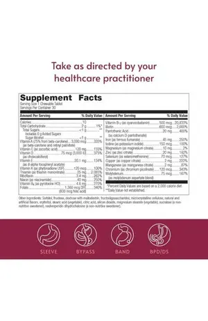 BARIATRIC ADVANTAGE Chewable Ultra Solo Iron Once Daily Multivitamin Supplement 30 Tablets