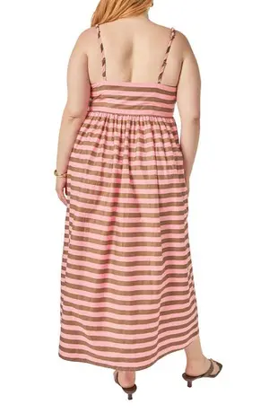 English Factory Striped Cotton Midi Dress With Bow Detail