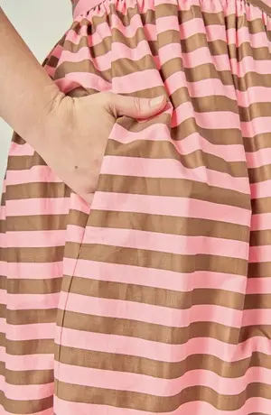 English Factory Striped Cotton Midi Dress With Bow Detail
