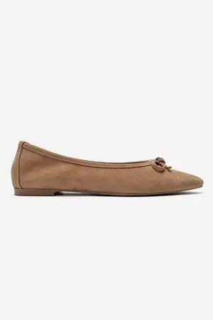 FOREVER & ALWAYS SHOES Umiel Leather Bow Ballet Flat - Cognac Suede