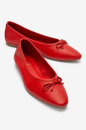 FOREVER & ALWAYS SHOES Umiel Leather Bow Ballet Flat Red