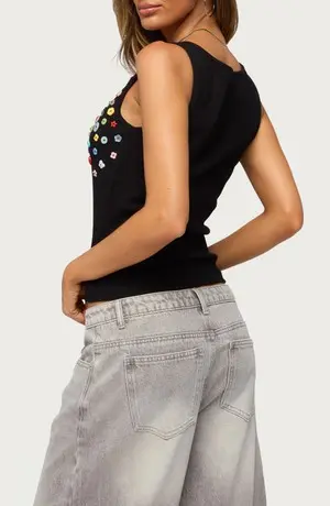 EDIKTED Natasha Mixed Button Ribbed Tank
