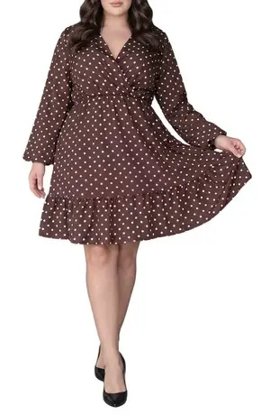 STANDARDS & PRACTICES Polka Dot Ruffle Hem Long Sleeve Minidress - Coco Dots