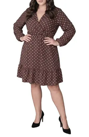 STANDARDS & PRACTICES Polka Dot Ruffle Hem Long Sleeve Minidress