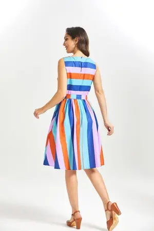 MODCLOTH Striped Fit And Flare Dress With Belt And Pockets