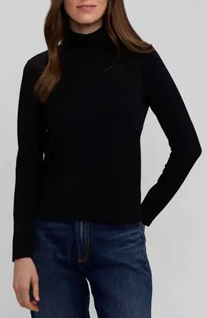 Foxcroft Liv Mock Neck Crepe Knit Top - Black