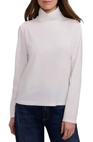 Foxcroft Mock Neck Crepe Knit Top - Ecru Beige