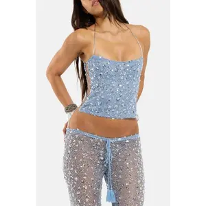 JADED LONDON Sequin Lace Corset Top - Turquoise