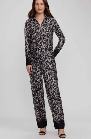 Foxcroft Arlette Cheetah Wide Leg Knit Crepe Pant