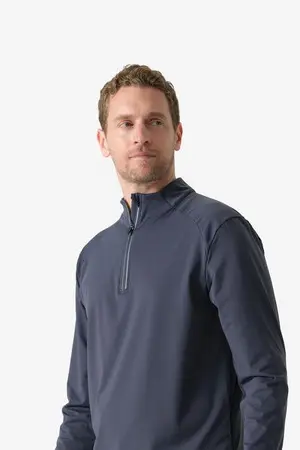 FIELDSHEER Everyday Quarter Zip Top With High Neck And Raglan Sleeves - Arctic Blue