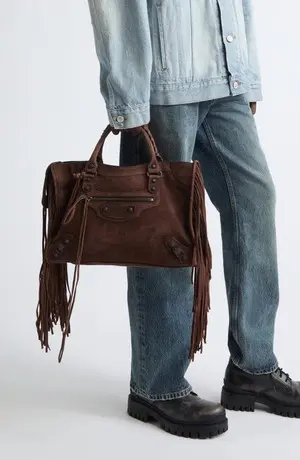 Balenciaga Medium Suede Satchel With Tassels