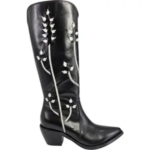 MADISON MAISON Knee-high Western Boots With Floral Embroidery - Black