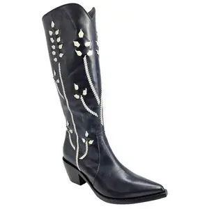 MADISON MAISON Knee-high Western Boots With Floral Embroidery - Navy