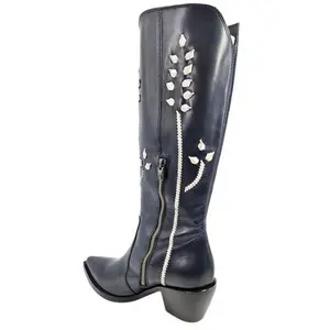MADISON MAISON Knee-high Western Boots With Floral Embroidery - Navy